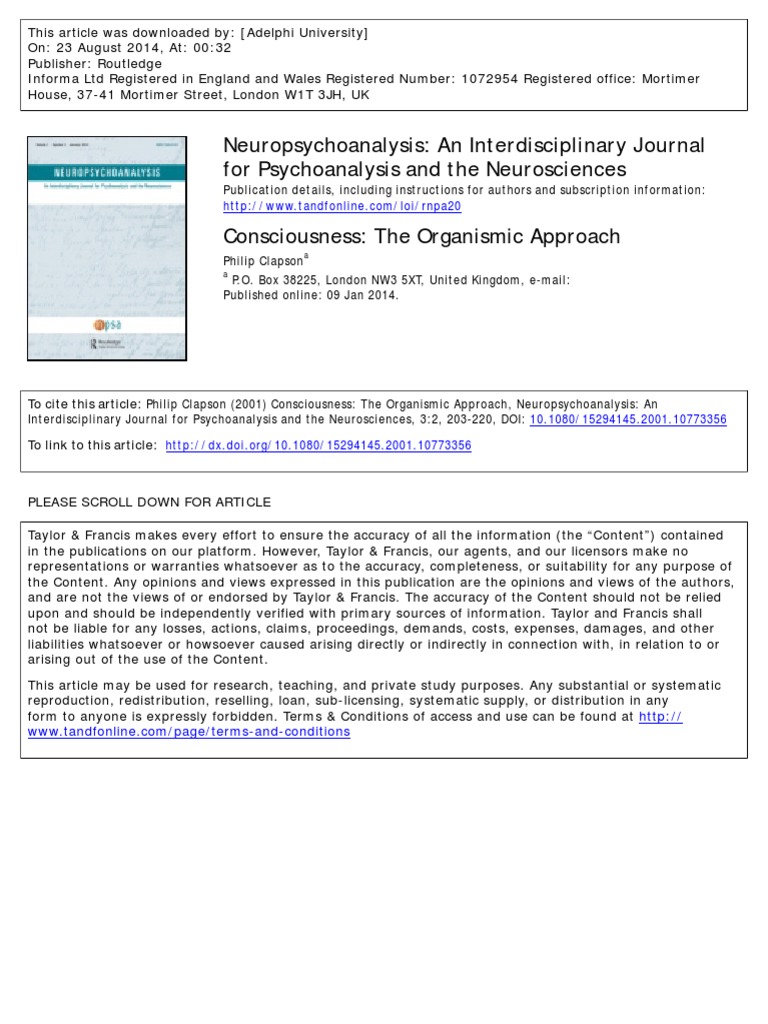 5 Consciousness: The Organismic Approach | PDF | Consciousness | Mind