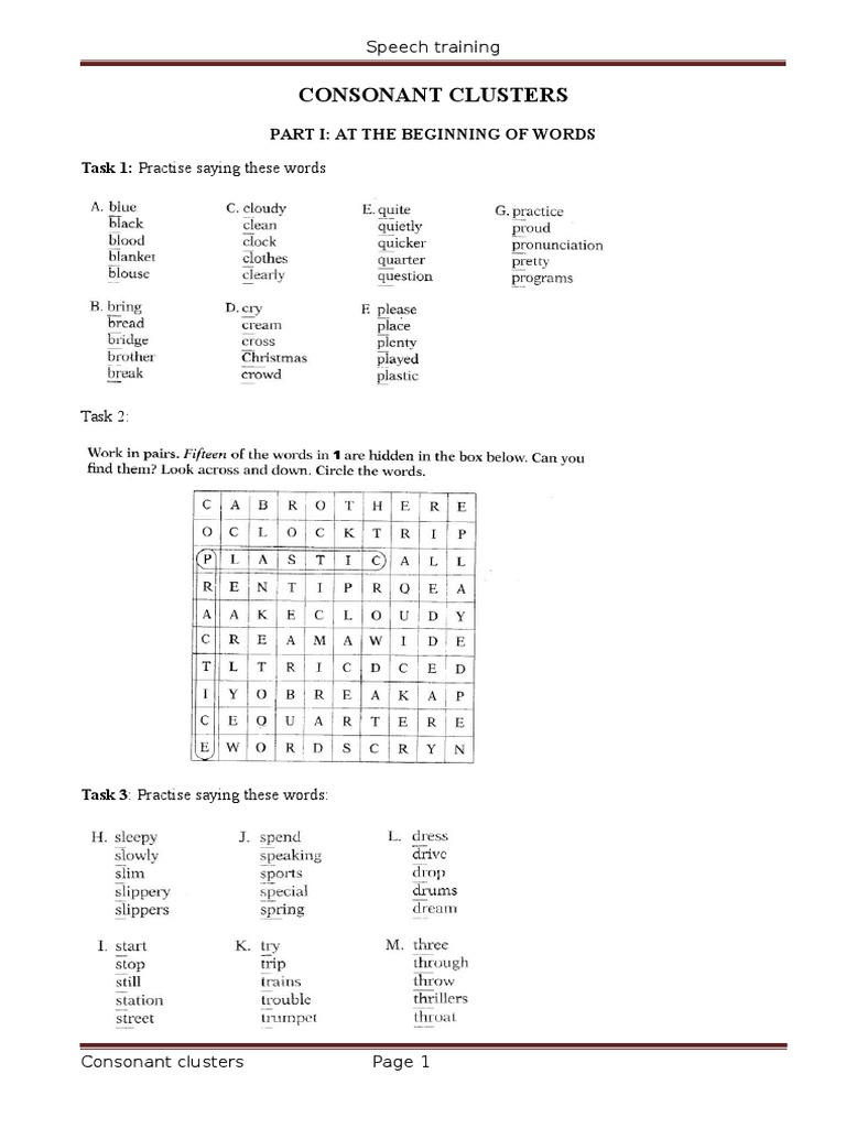 Consonant Clusters | PDF