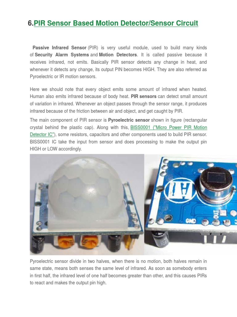 PIR Motion Detector Circuit Guide | PDF | Optics | Electronics