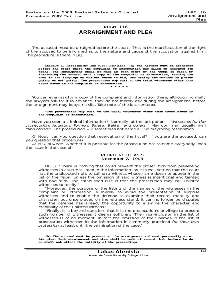 Arraignment and Plea in Criminal Procedure | PDF