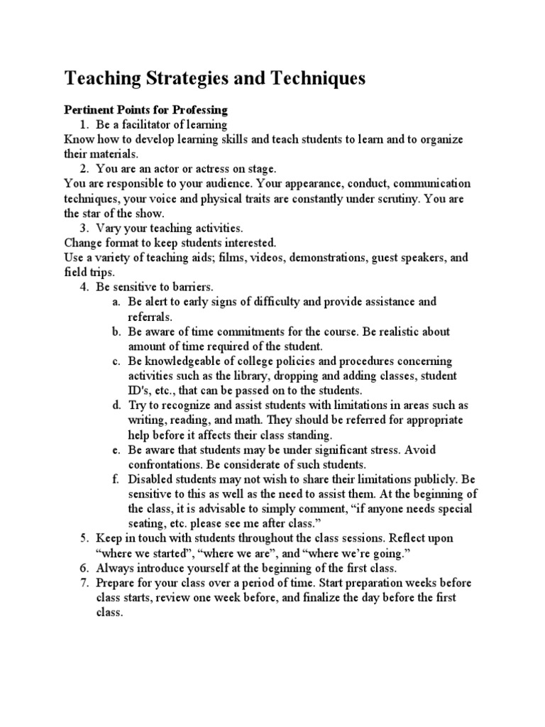 Teaching Strategies and Techniques | PDF | Communication | Nonverbal ...