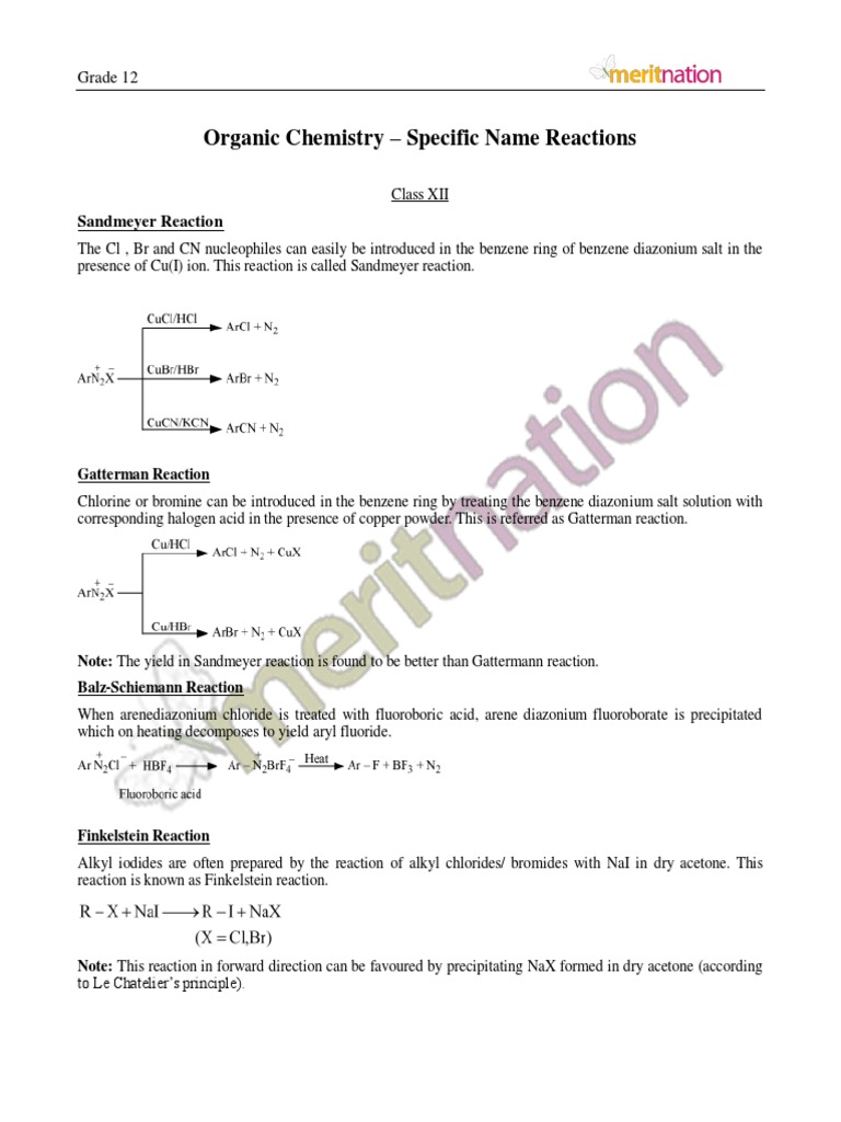 Key Name Reactions in Organic Chemistry | PDF