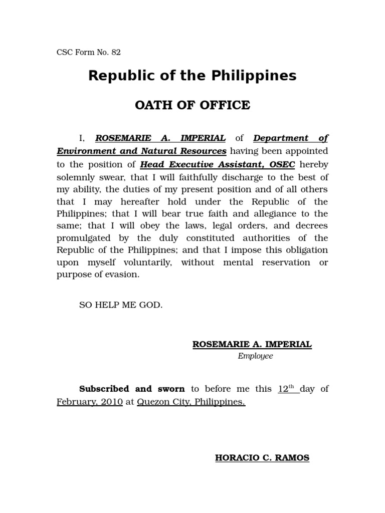 Form-Oath of Office | PDF | Wellness