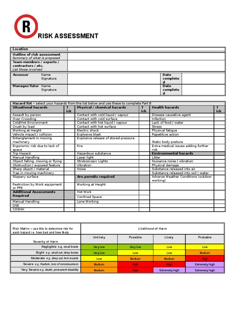 GeneralRiskAssessment | Hazards | Risk Assessment