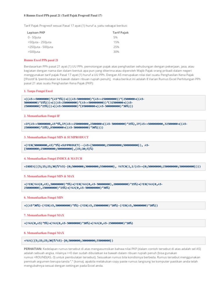 8 Rumus Excel PPH Pasal 21 PDF | PDF