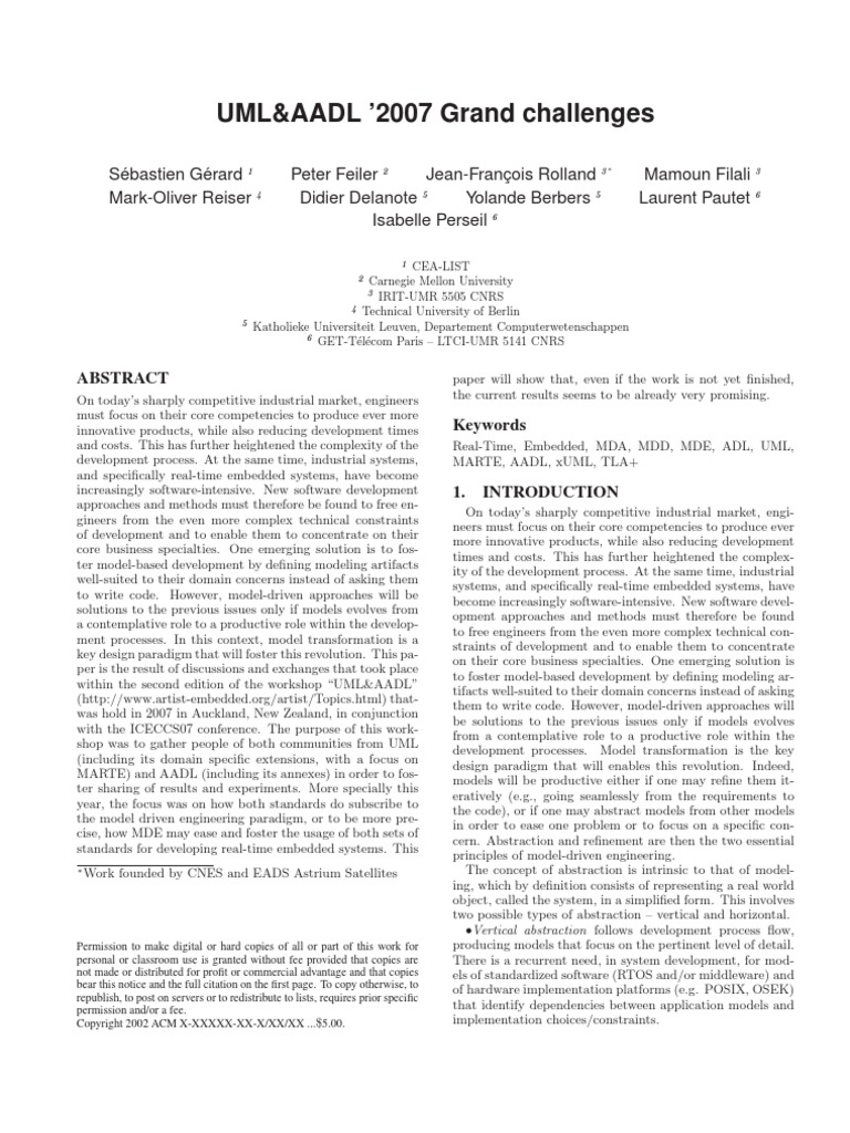 UML&AADL '2007 Grand Challenges | PDF | Unified Modeling Language ...