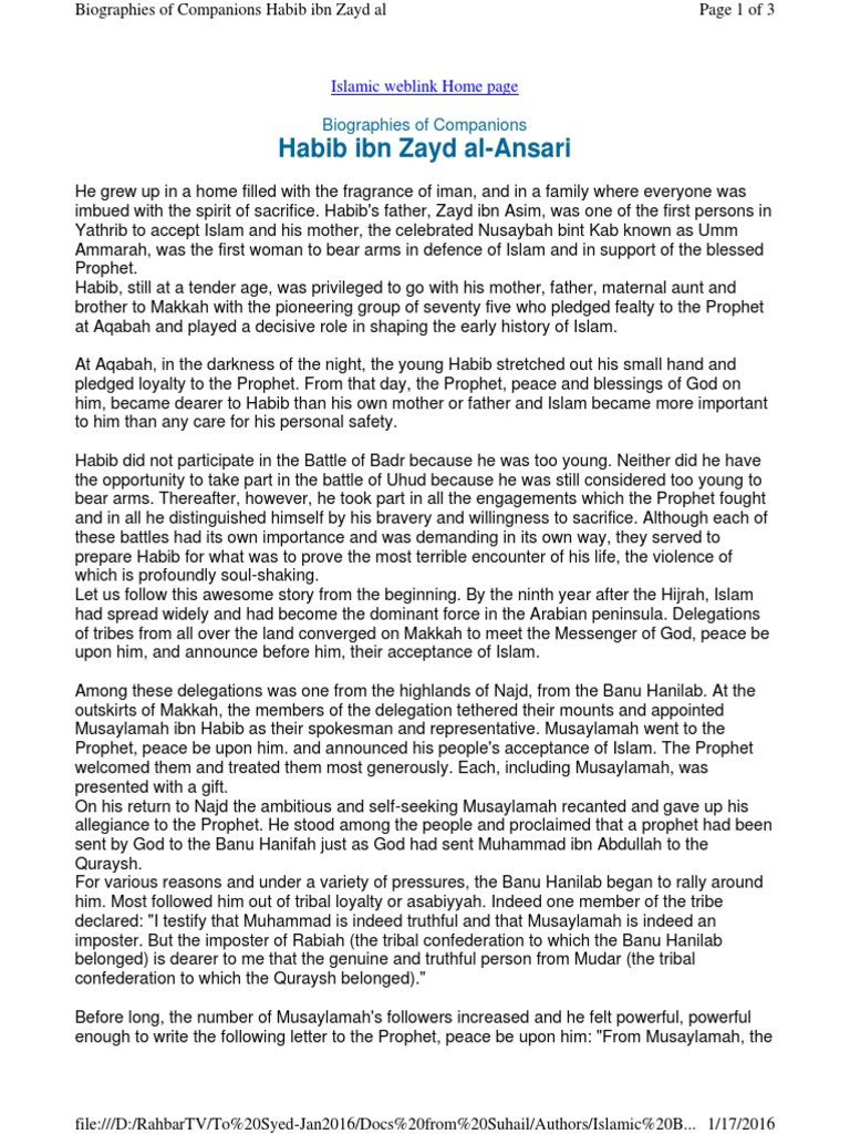 Habib Ibn Zayd Al-Ansari | PDF | Medieval Islam | History (Religion)