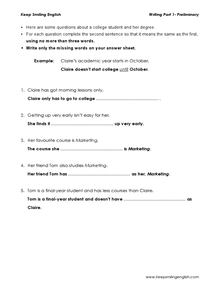 Cambridge English: Preliminary (PET) - Writing Part 1 | PDF | Cognition ...