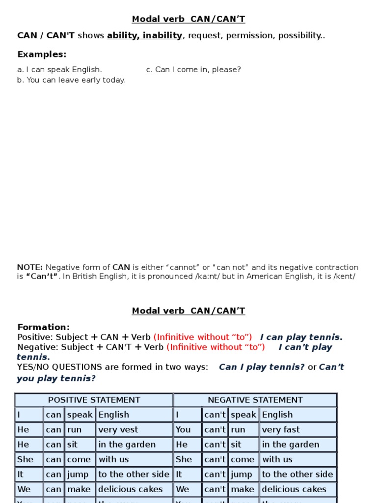 Understanding Can and Can't Usage | PDF