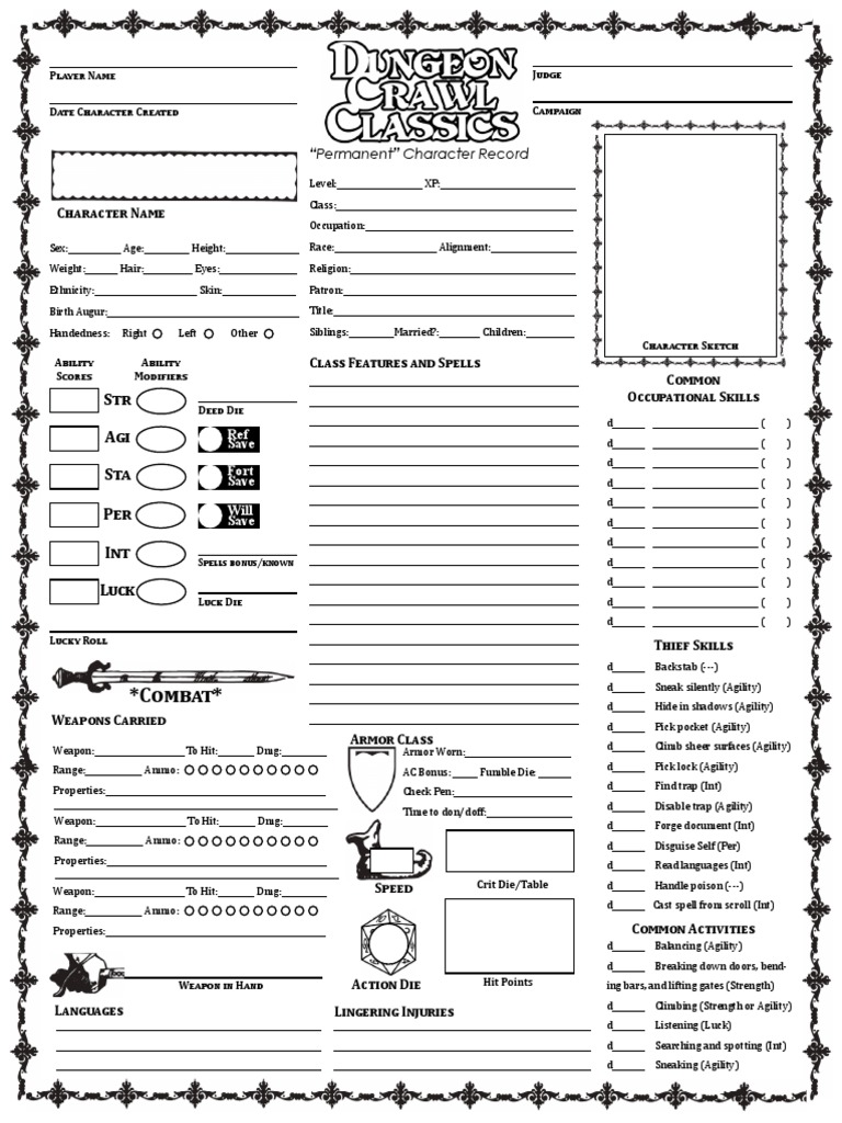 DCC RPG Character Sheet 2 Pages | PDF