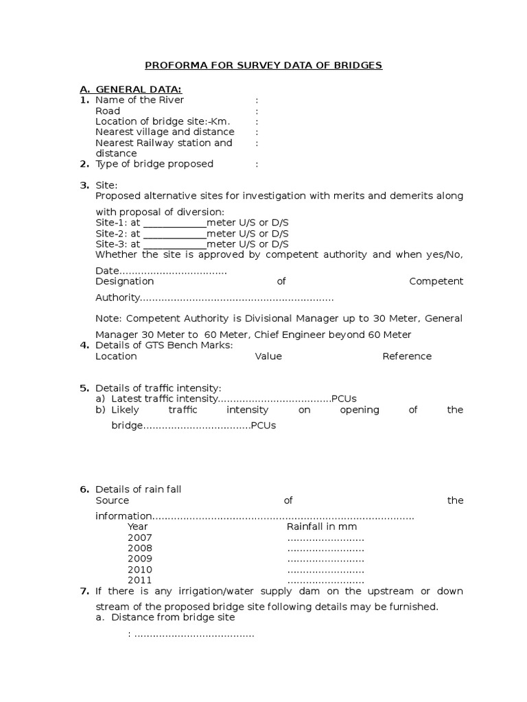 Bridge Site Survey Data Proforma | PDF | Sand | Bridge