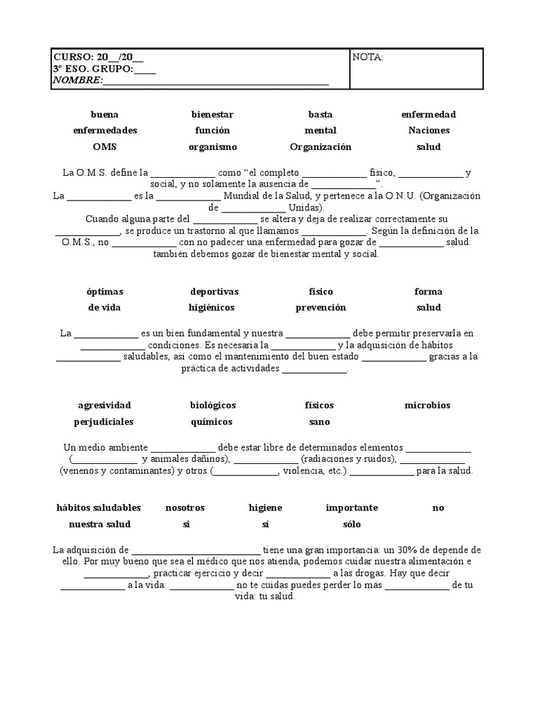 Hoja Trabajo Salud Enfermedad 2 Completa | Piel | Infección