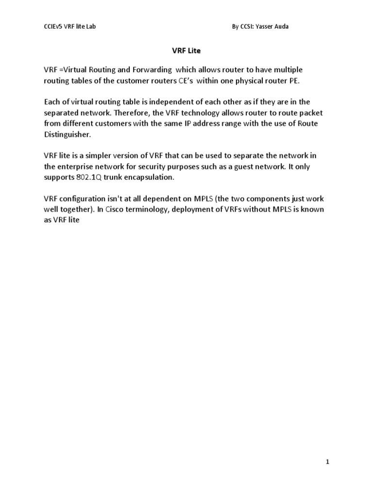 Cciev5 VRF Lite Lab | PDF | Ip Address | Router (Computing)