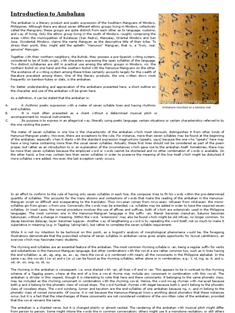 Introduction To Ambahan | PDF | Syllable | Linguistics