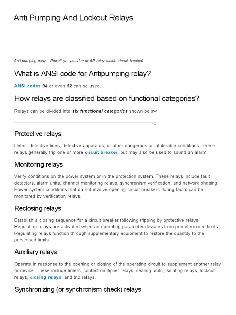 Anti Pumping and Lockout Relays - EEP | PDF | Relay | Switch