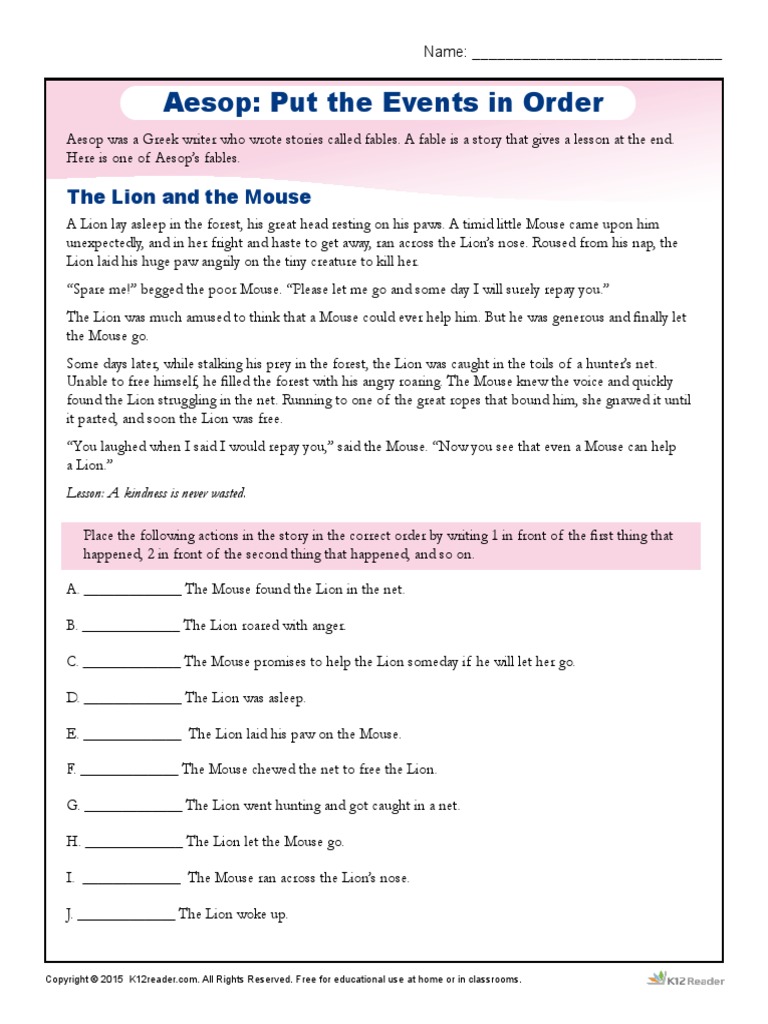 Aesop Put The Events in Order | PDF | Fable | Traditional Stories