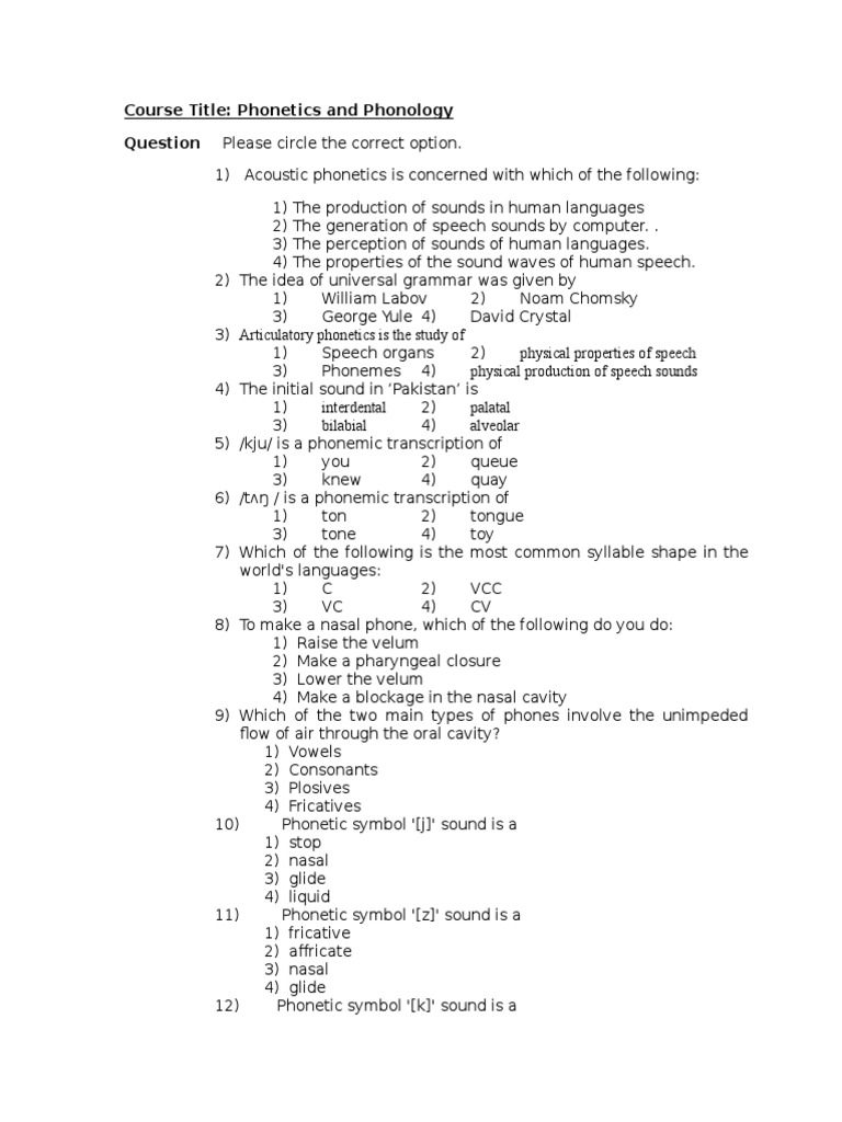 MCQs-Phonetics and Phonology | PDF | Syllable | Consonant