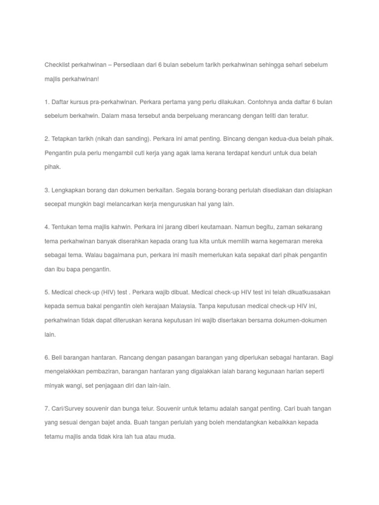 Checklist Perkahwinan | PDF