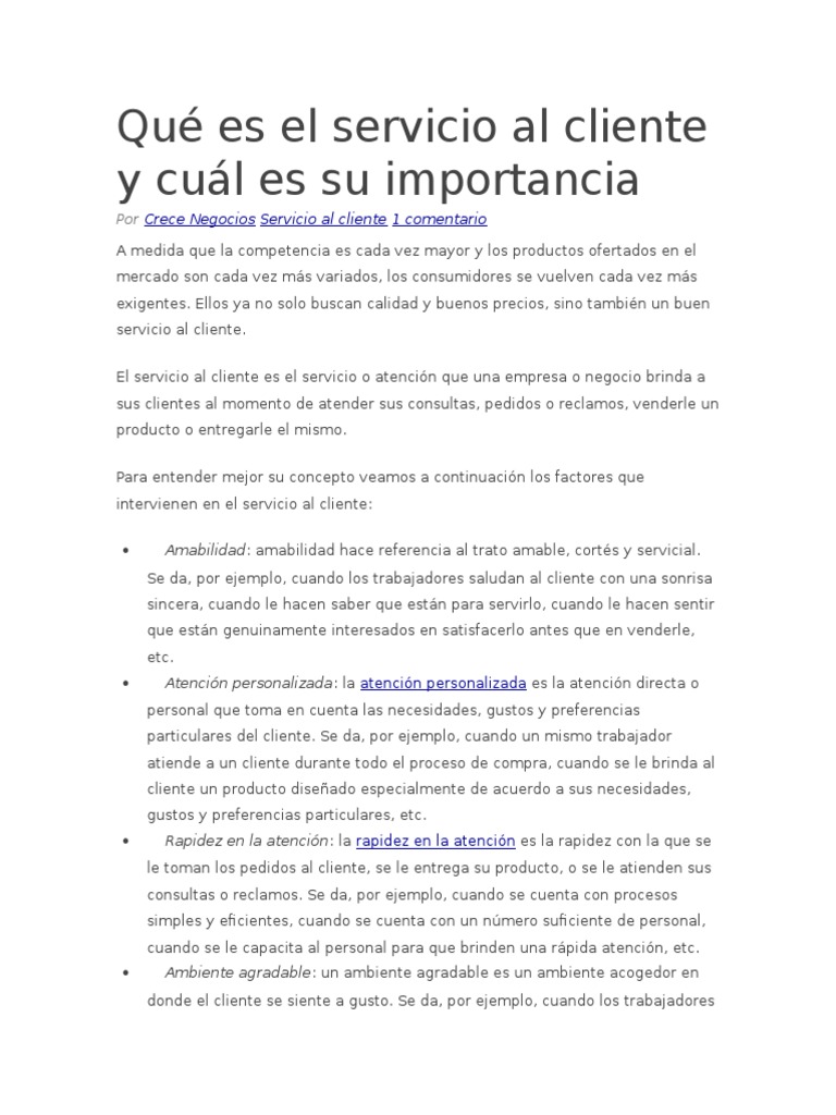 Qué Es El Servicio Al Cliente y Cuál Es Su Importancia | PDF | Servicio ...