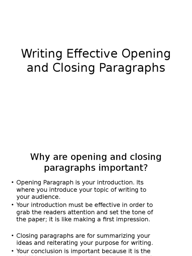 Crafting Effective Opening and Closing Paragraphs | PDF | Essays ...