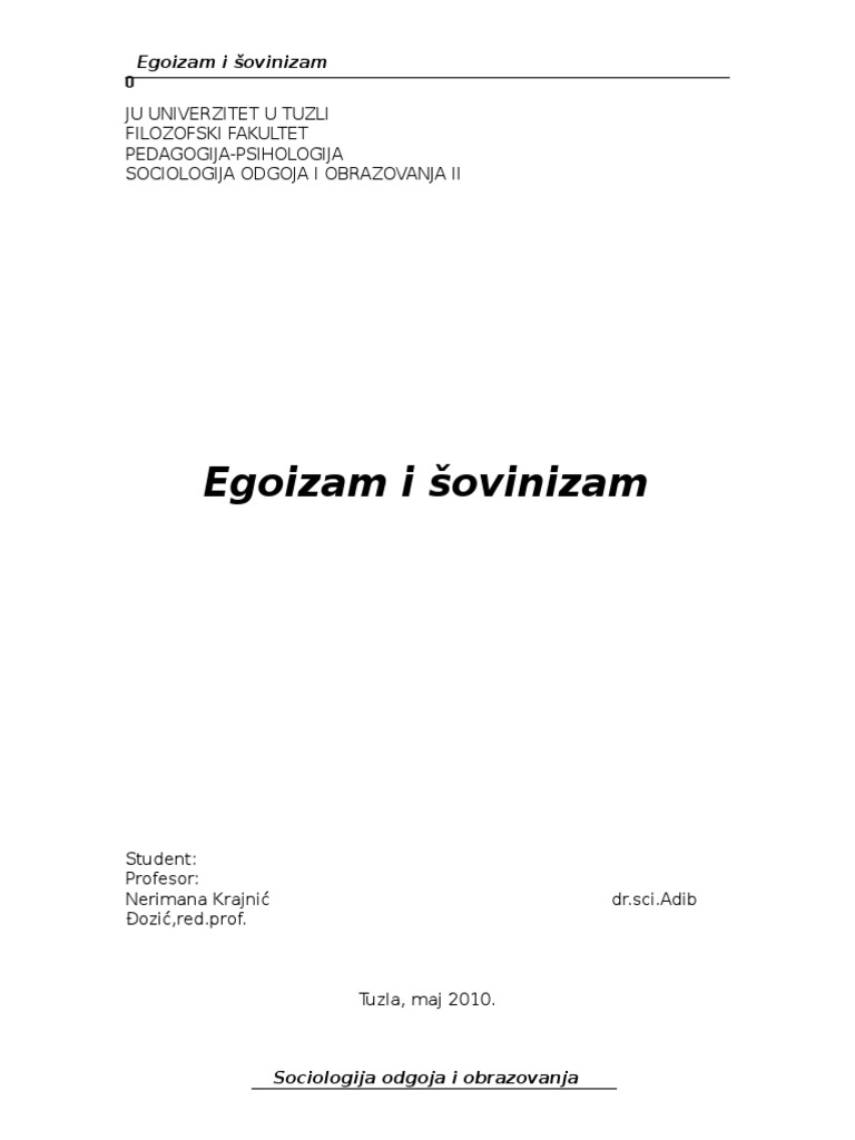 Egoizam I Šovinizam | PDF