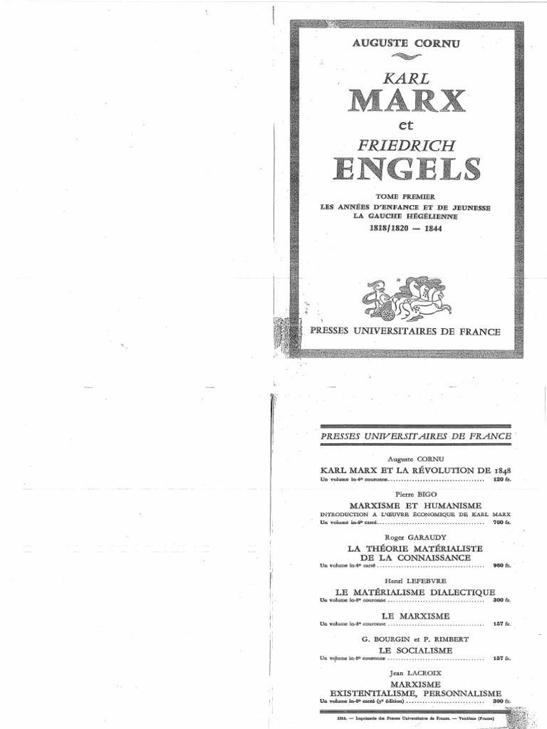 Auguste Cornu, Karl Marx Et Friedrich Engels - Tome I | PDF