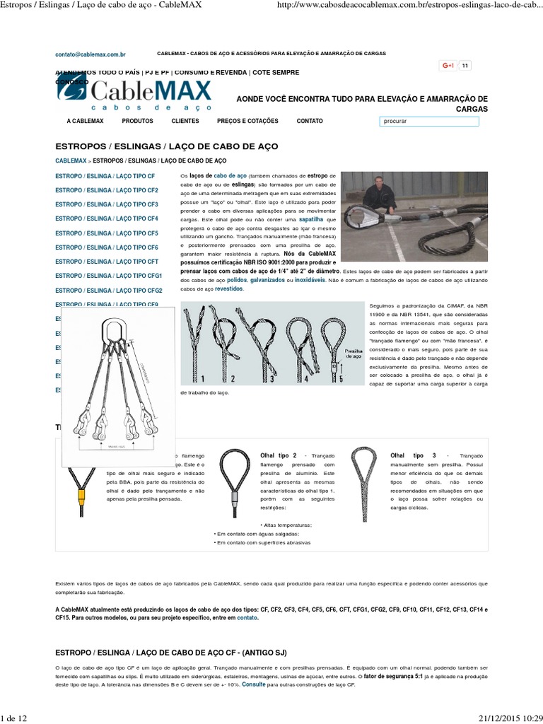 Estropos - Eslingas - Laço de Cabo de Aço - CableMAX | PDF | Aço | Corrosão