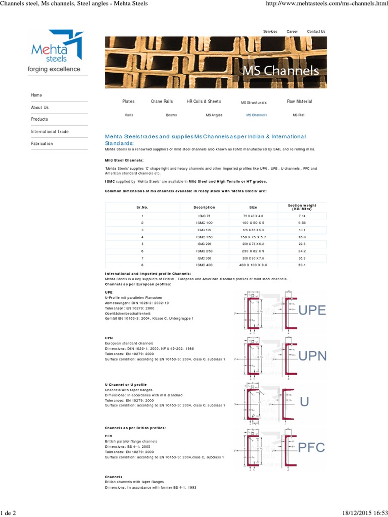 Channels Steel, Ms Channels, Steel Angles - Mehta Steels | PDF ...