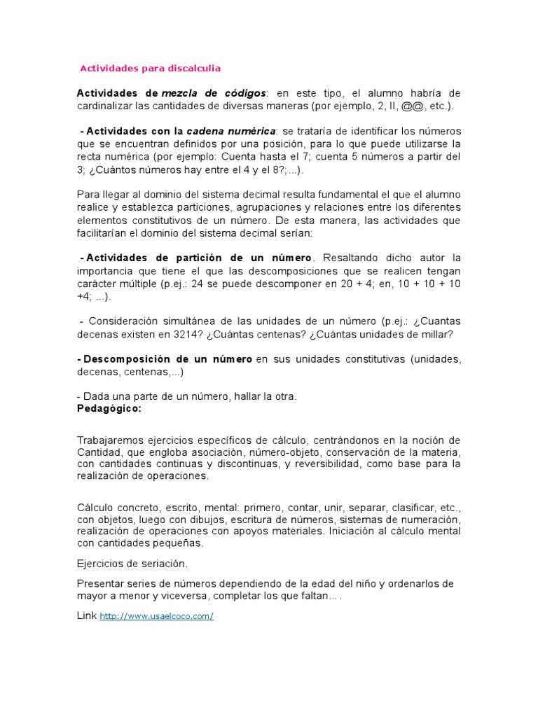 Actividades para Discalculia Niños | PDF