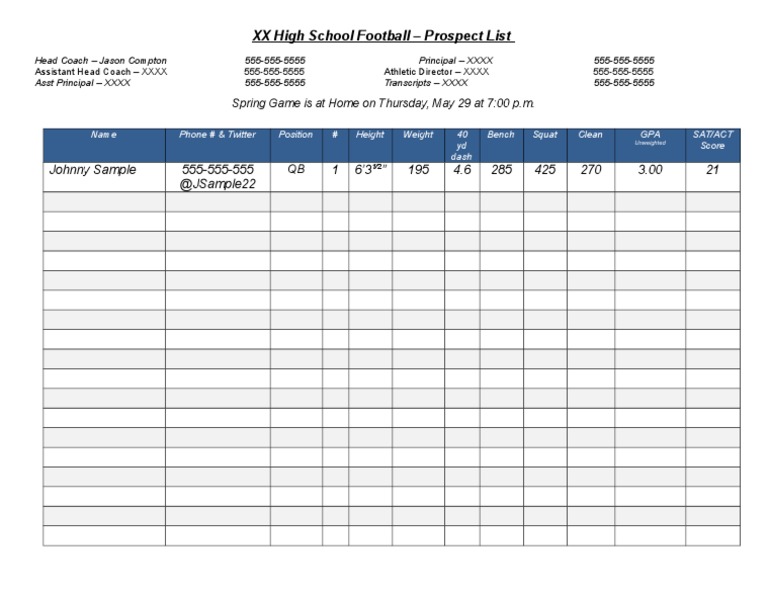 XX High School Football Prospect List | PDF