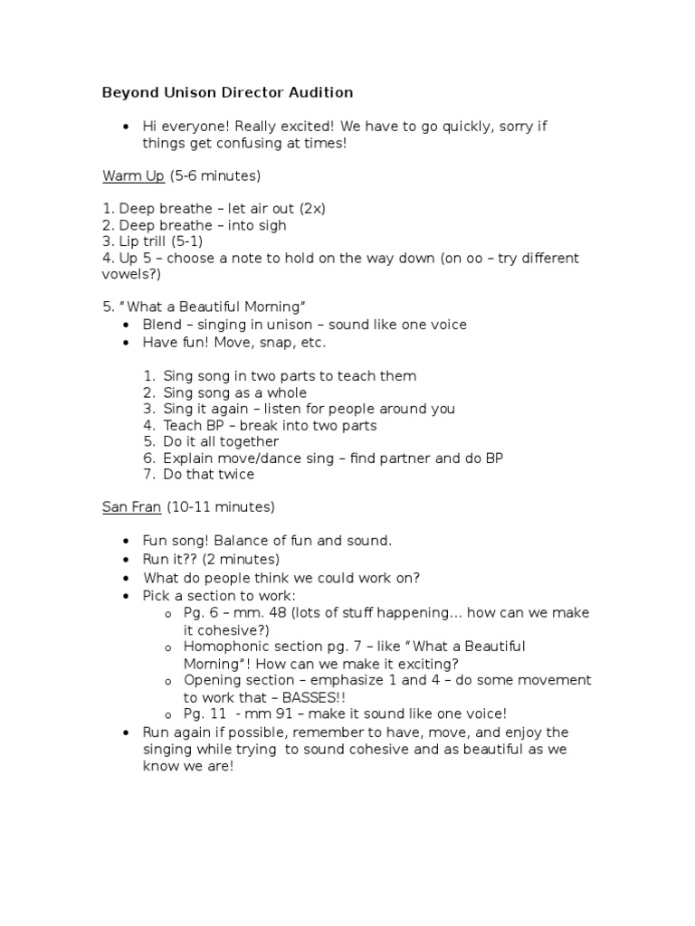 Beyond Unison Director Audition | PDF