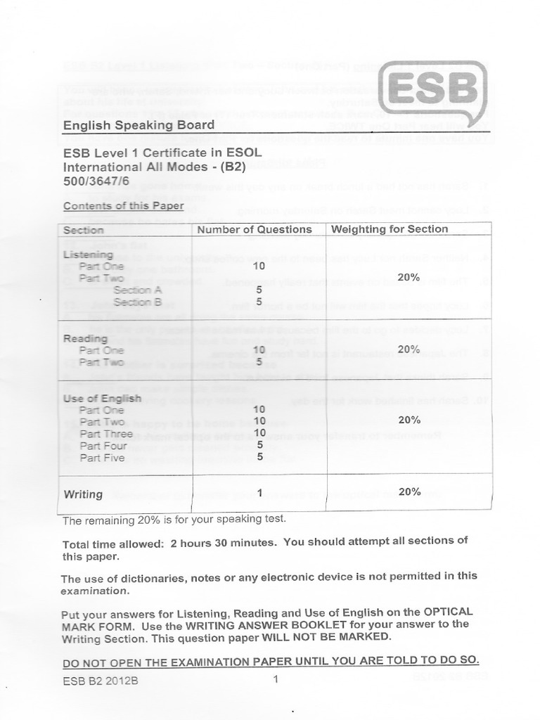Esb b2 December 2012 Question Paper | PDF