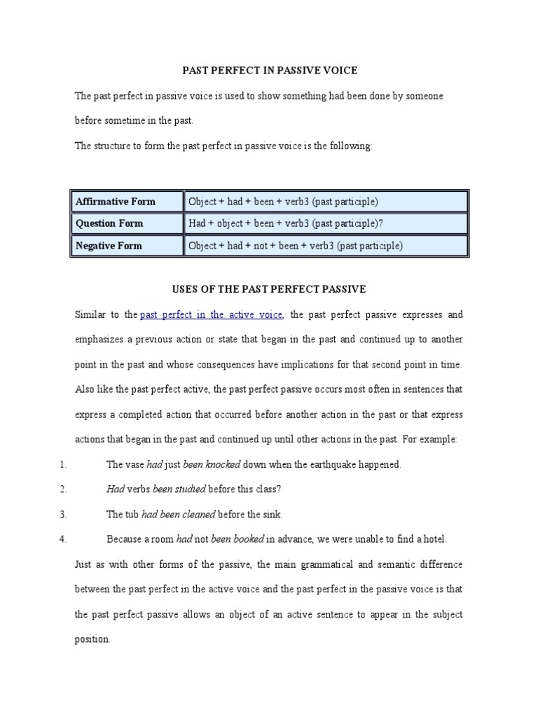 Past Perfect in Passive Voice | PDF | Onomastics | Rules