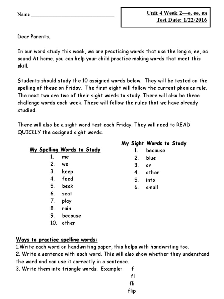 Unit 4 2 Long e Ee Ea | PDF | Language Arts & Discipline