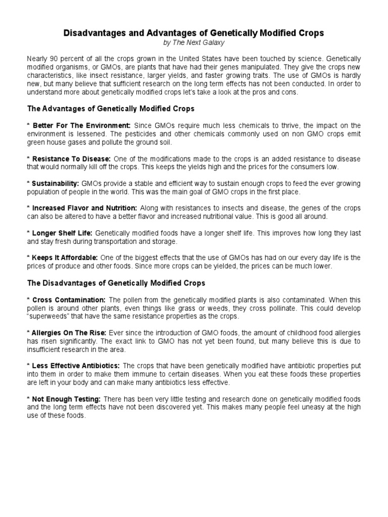 Advantages and Disadvantages of GMOs | Genetically Modified Crops ...