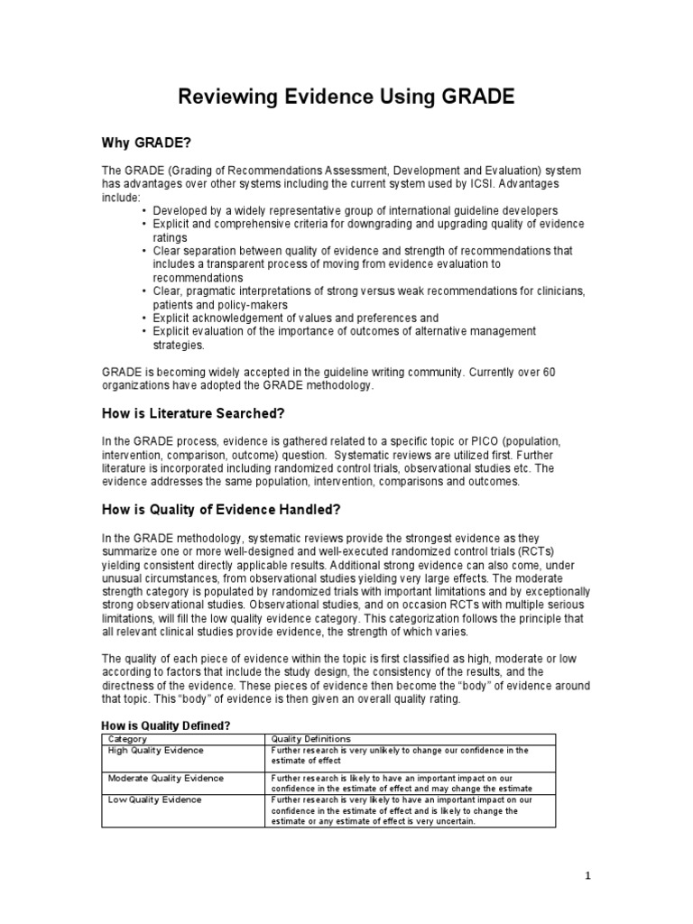 Reviewing Evidence Using GRADE | PDF | Randomized Controlled Trial ...