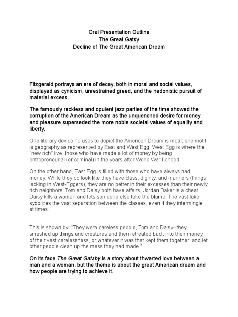 Oral Presentation Outline | PDF | The Great Gatsby