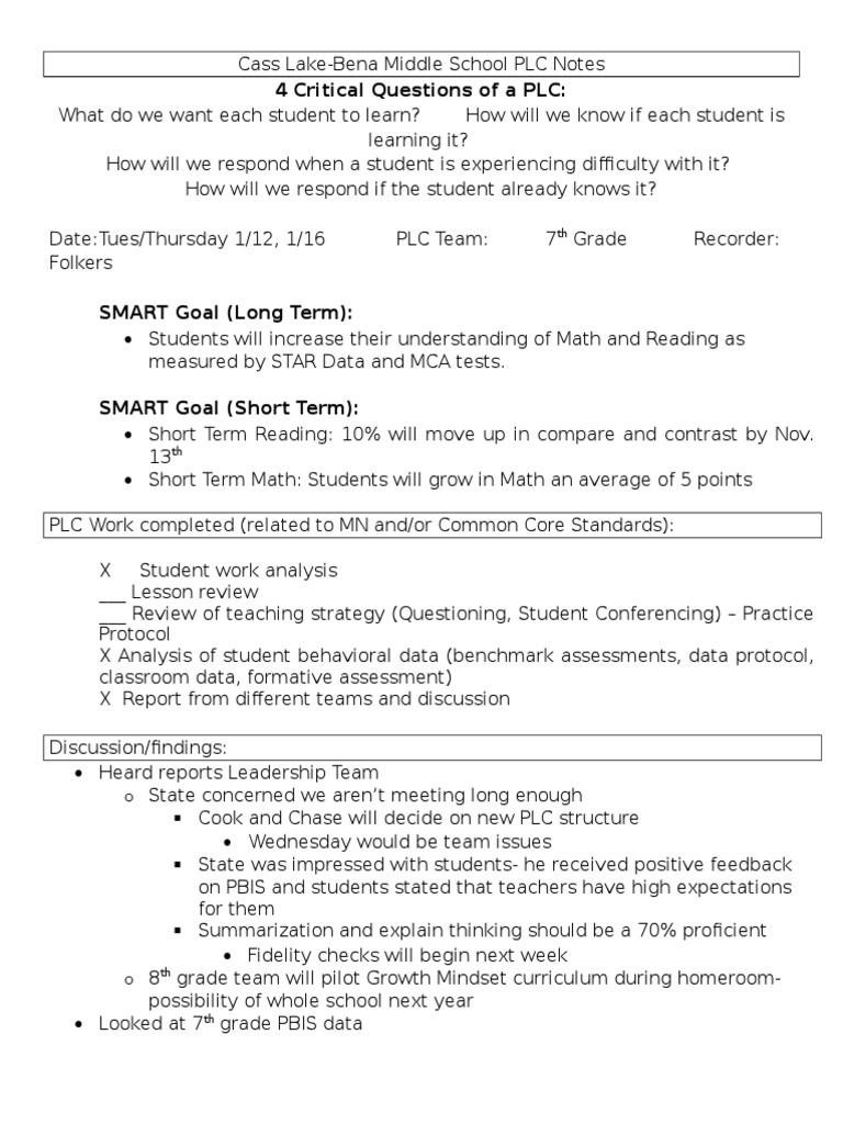4 Critical Questions of a PLC | PDF | Wellness