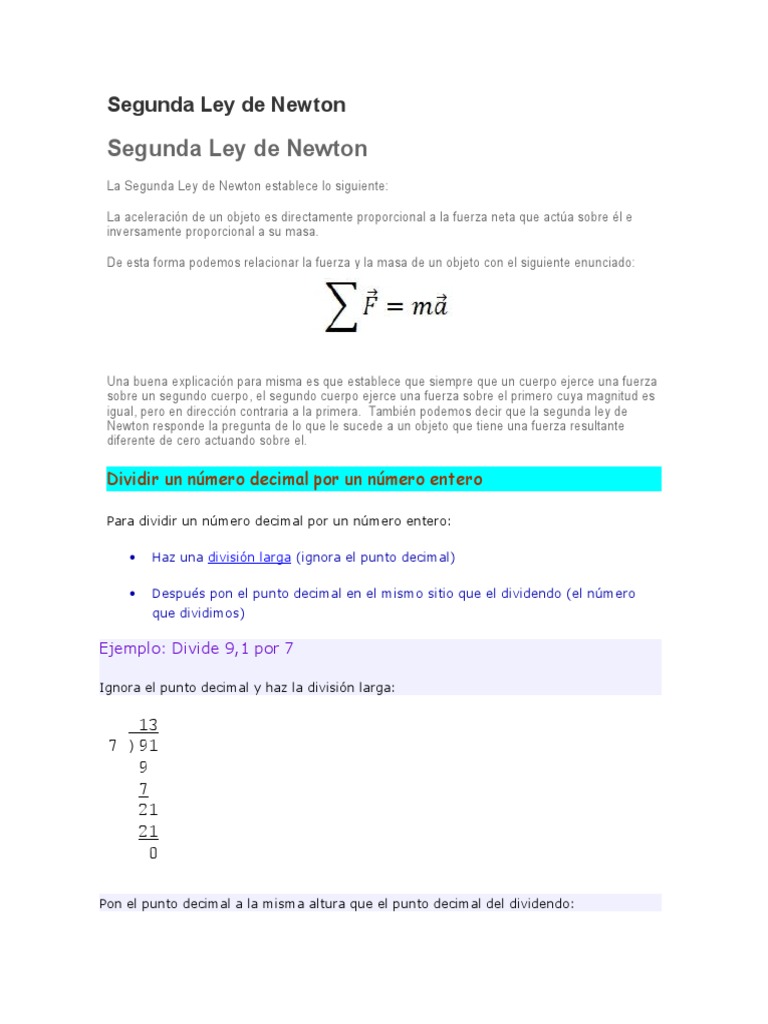 Segunda Ley de Newton | PDF | Decimal | Las leyes del movimiento de Newton