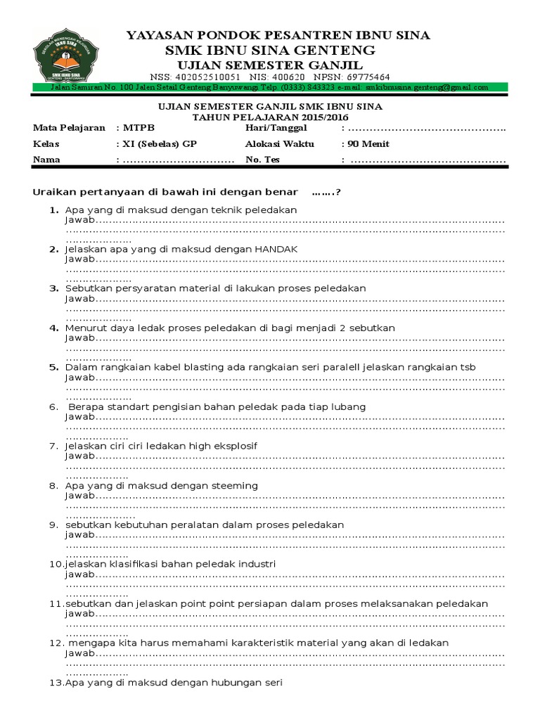 Soal Teknik Peledakan Blasting GP Xi | PDF