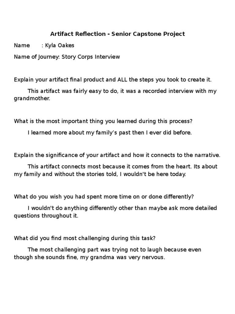 Family History Interview Reflection | PDF | Language Arts & Discipline ...