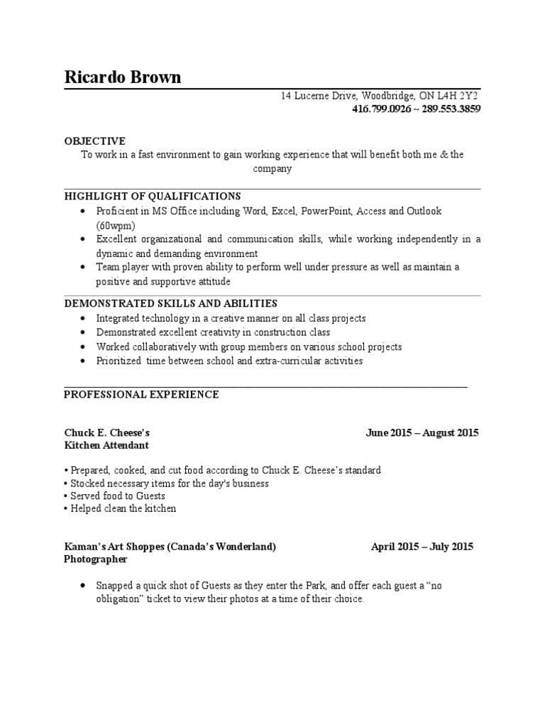 Resume of Ricardo Brown | PDF