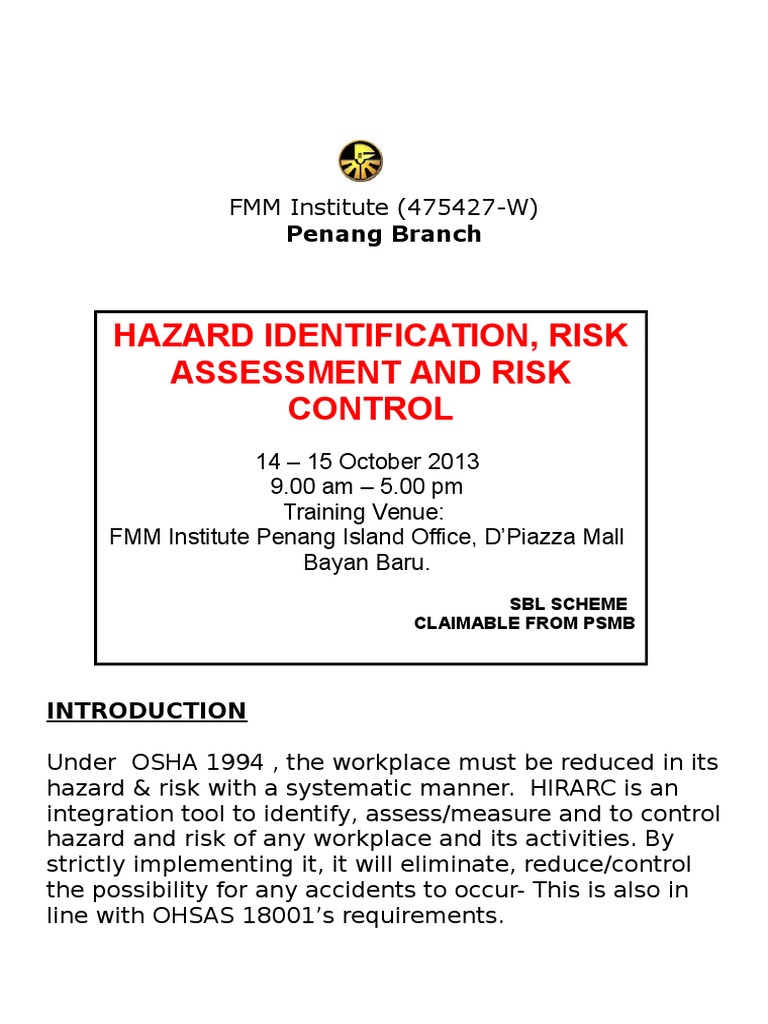 Hazard Identification Risk Assessment and Risk Control | PDF ...