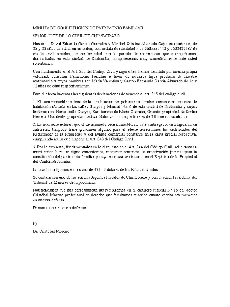 Constitución de Patrimonio Familiar en Riobamba | PDF | Derecho