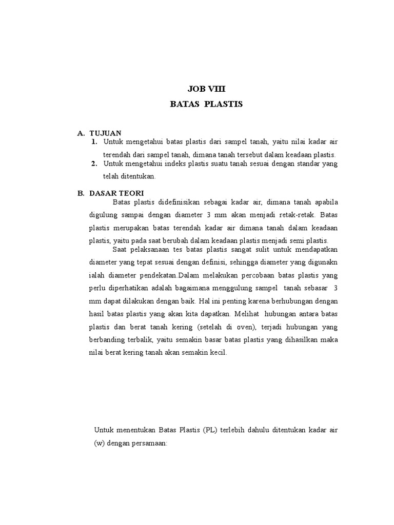 Uji Batas Plastis dan Indeks Plastisitas | PDF