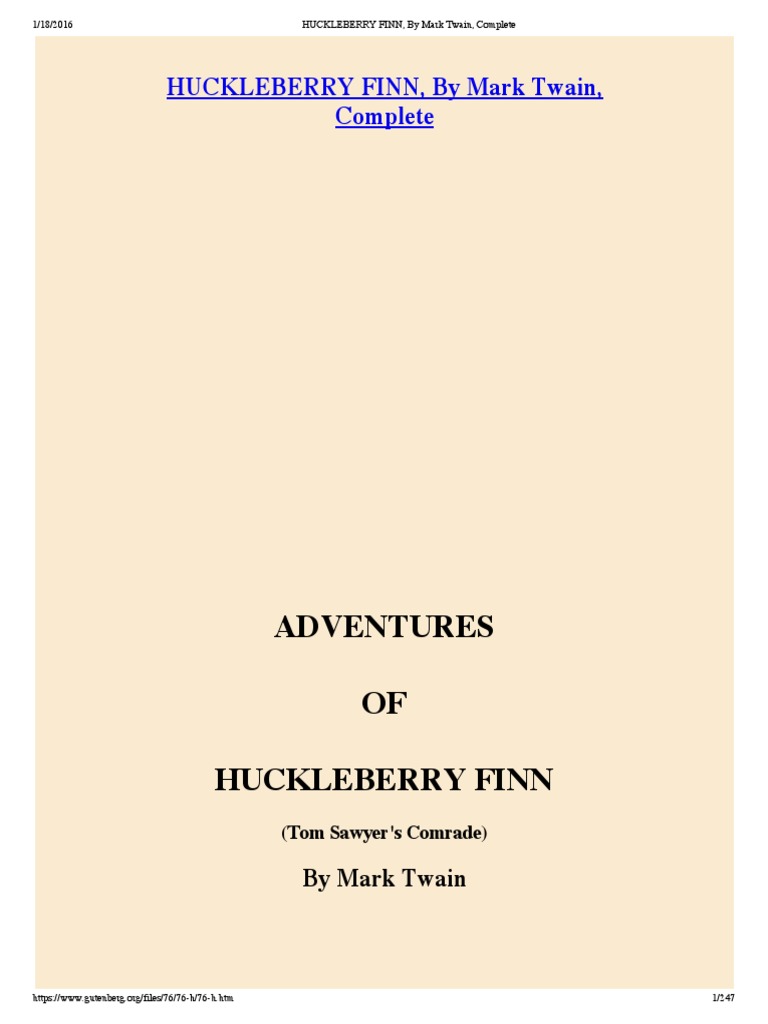 Huckleberry Finn | PDF | Adventures Of Huckleberry Finn | Huckleberry Finn