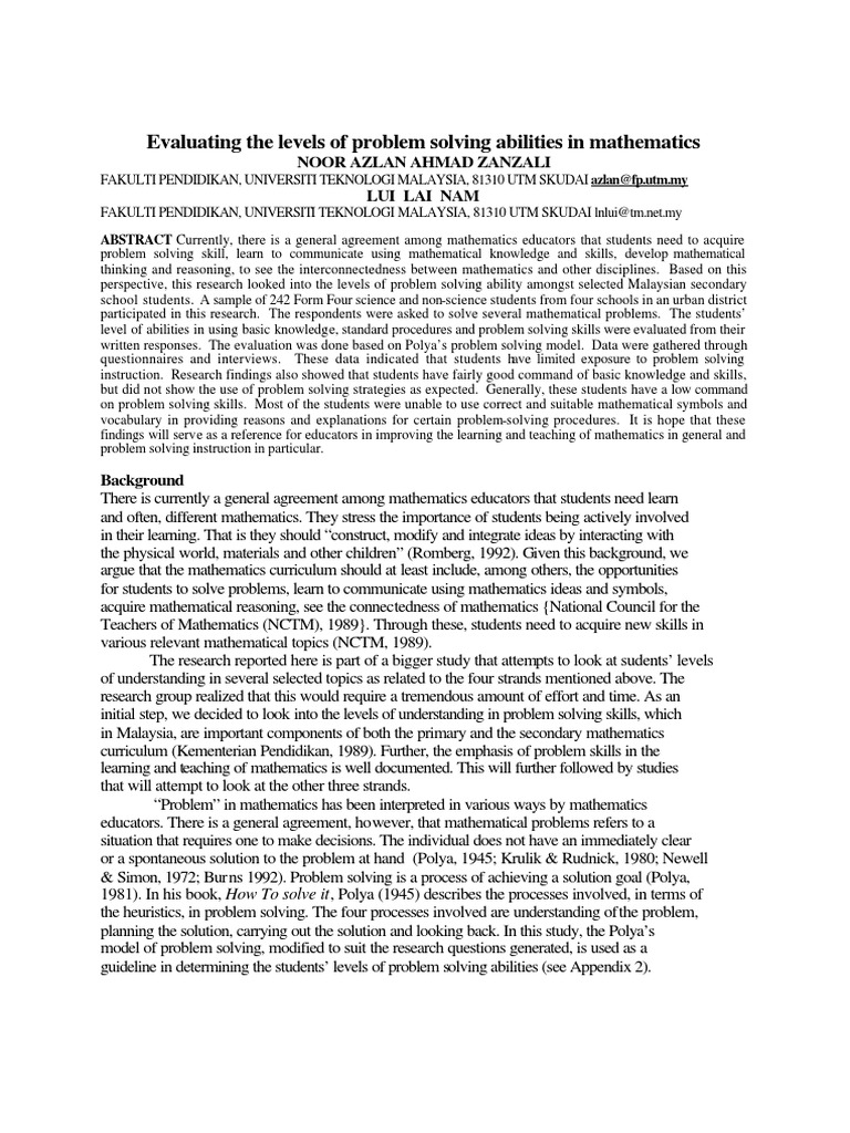 Problem Solving Ability PDF | PDF | National Council Of Teachers Of ...