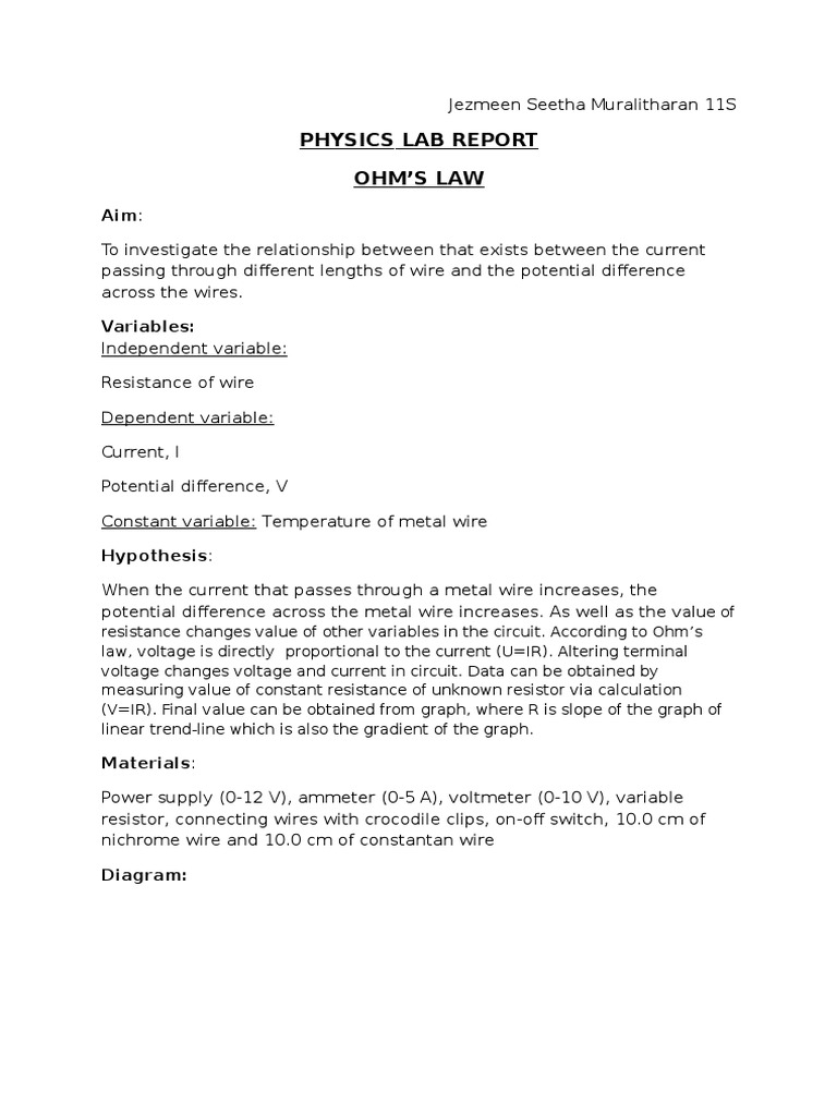 Lab Report | PDF | Electrical Resistance And Conductance | Electrical ...