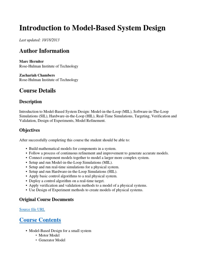 Introduction To Model-Based System Design: Author Information ...
