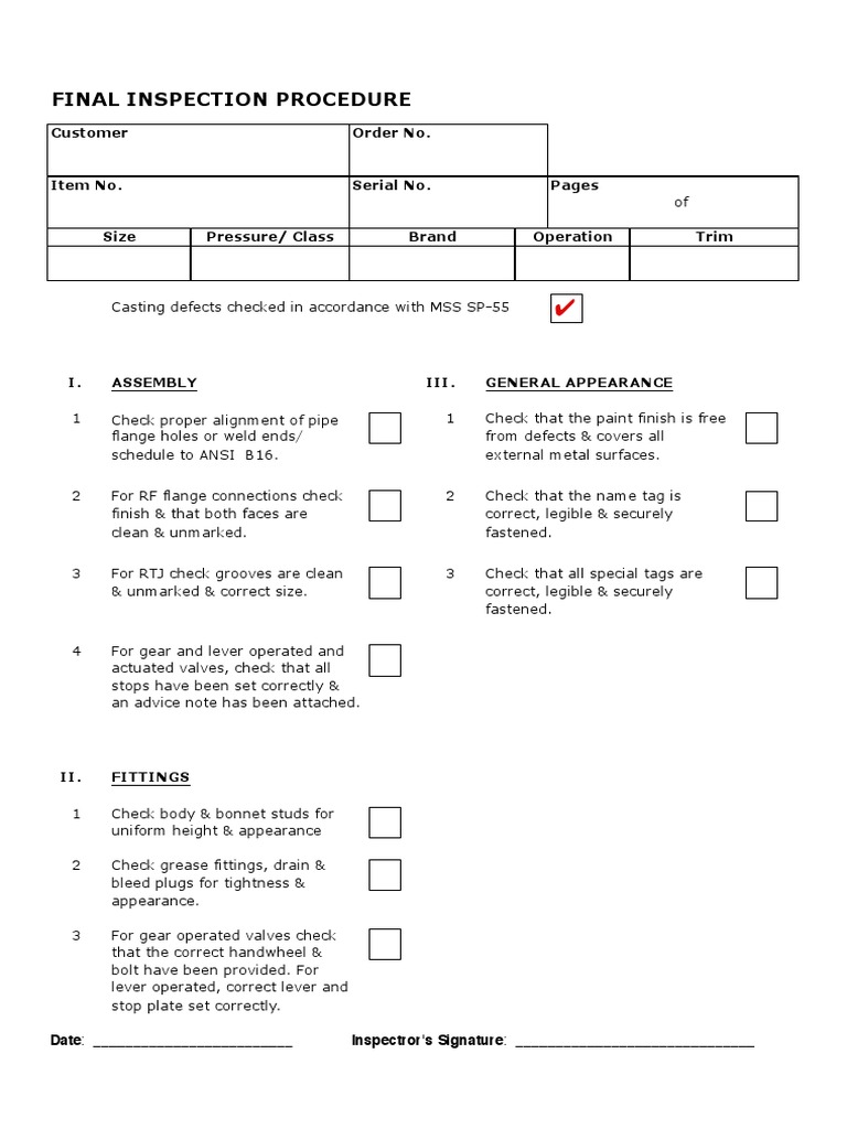 Final Inspection Procedure | PDF